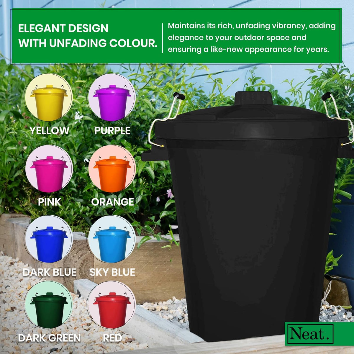Neat. 90L Bin Coloured Large Plastic Bins, Heavy Duty Kitchen Bin with ...